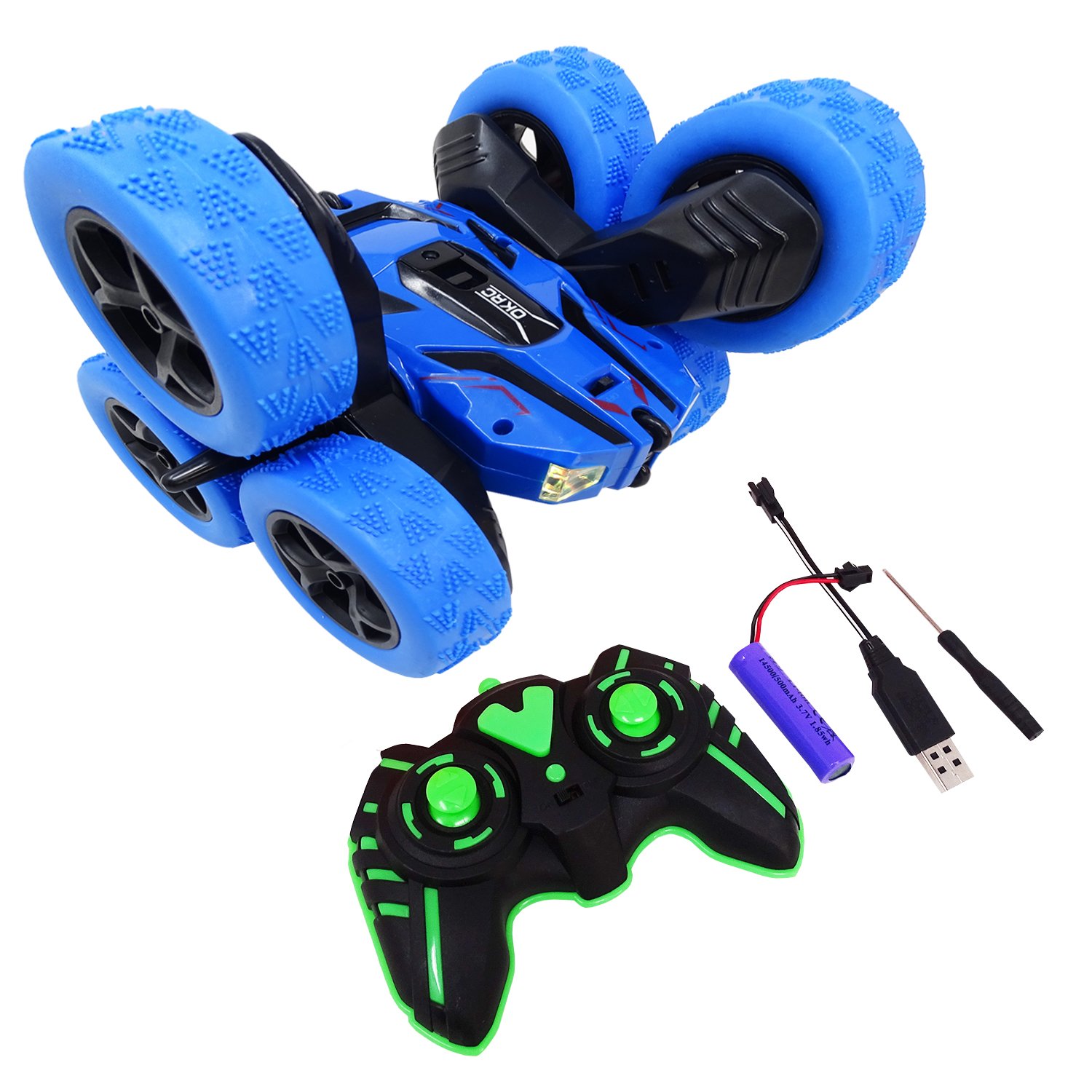 Masina cu 6 roti, telecomanda, faruri luminoase si acumulator, albastru ...