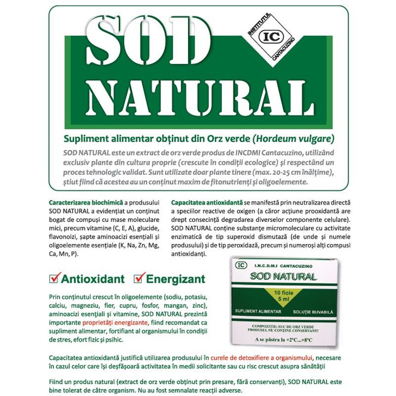 Sod natural, Institutul Cantacuzino, extract orz verde, 10 fiole ...