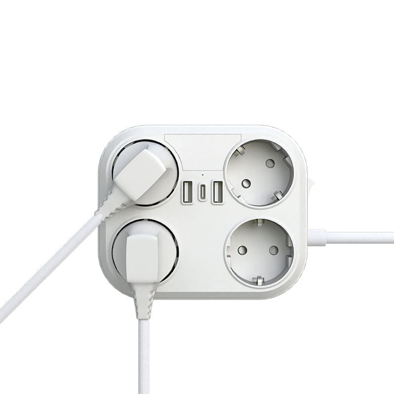 Prelungitor 4000W max 16A cu 4 prize electrice, 2 prize USB, Type C, 1 ...