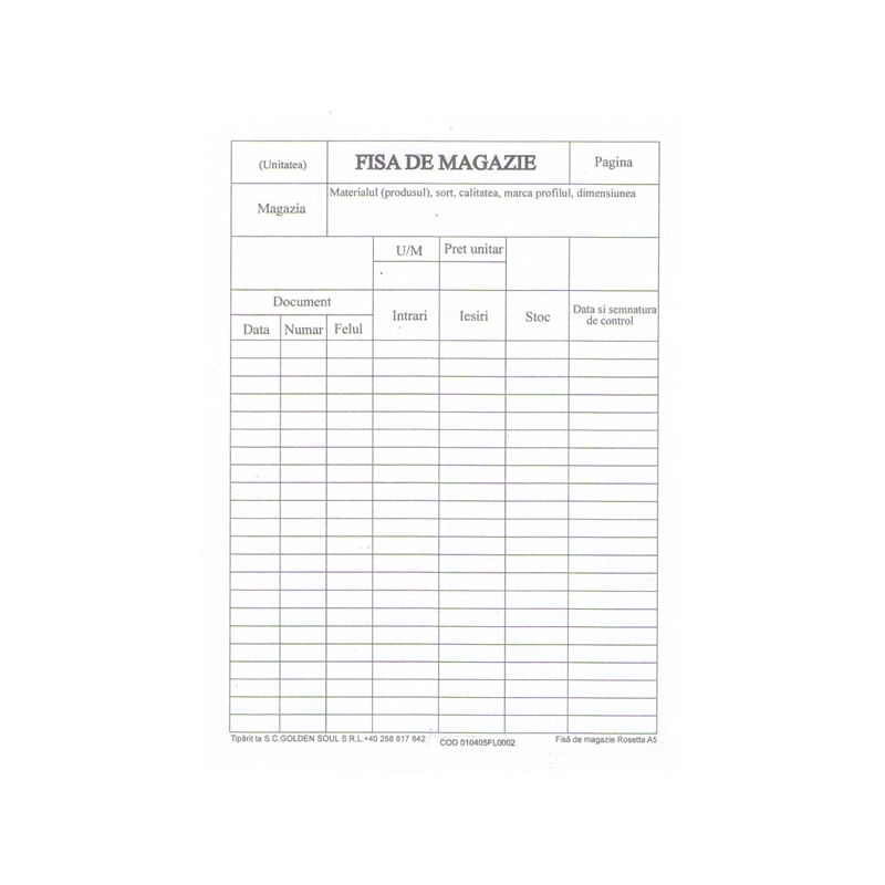 Fisa de magazie A5, carton velin, 100/bloc - Marketplace online Infinity.ro