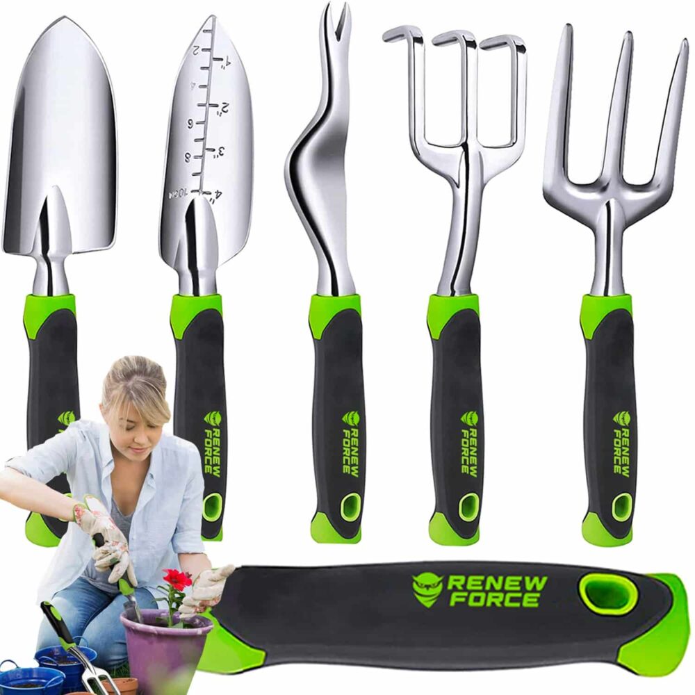 Set 5 unelte de gradina de inalta calitate cu manere din silicon, model ...