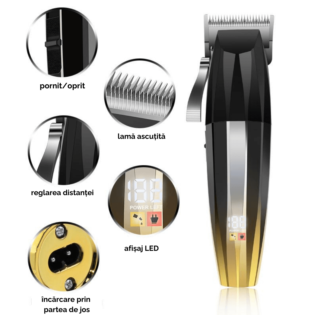 Set Masina de Tuns cu Acumulator, 4 Gratare, Gravura de Diamant, USB ...