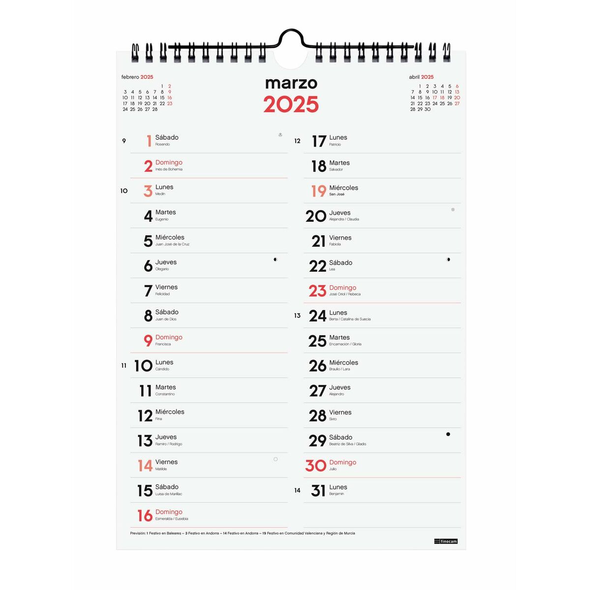 Calendar de perete Finocam Hartie 2025 21 x 30 cm - Marketplace online ...