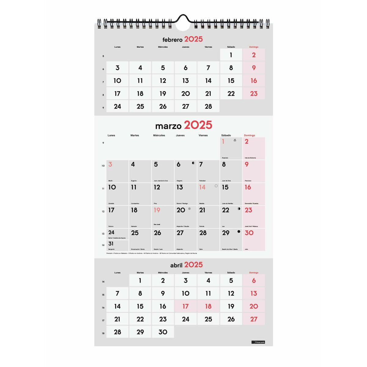 Calendar de perete Finocam Hartie 2025 23,6 x 43 cm - Marketplace ...