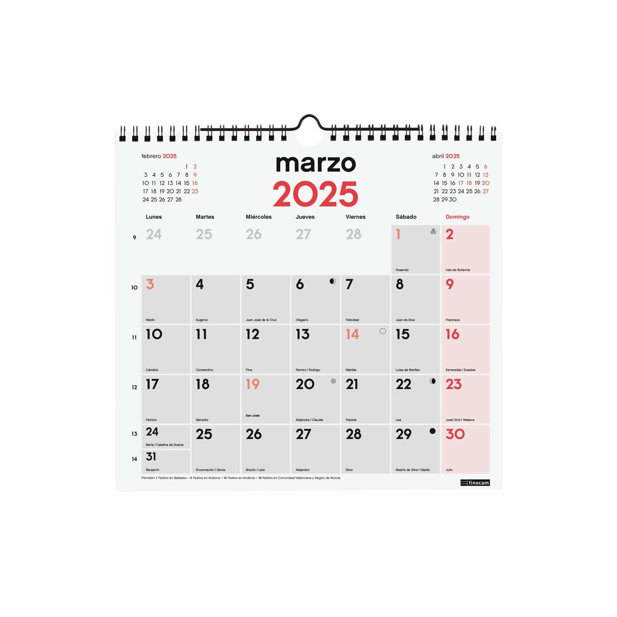 Calendar de perete Finocam Hartie 2025 26,5 x 24,5 cm - Marketplace ...
