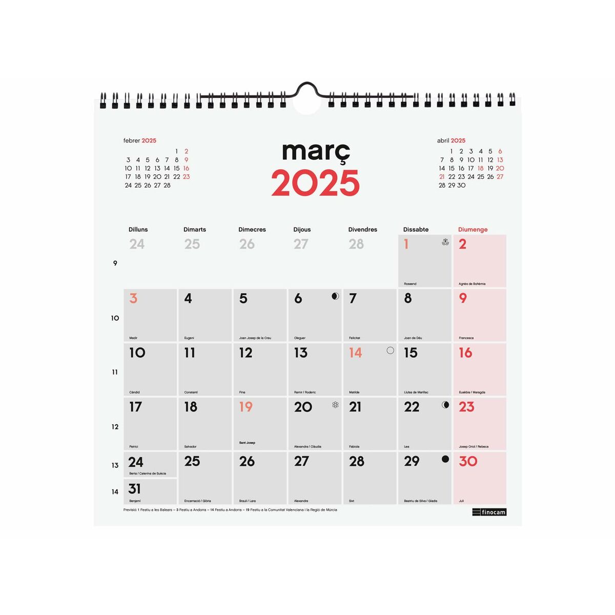 Calendar de perete Finocam Hartie 2025 300 x 300 mm - Marketplace ...
