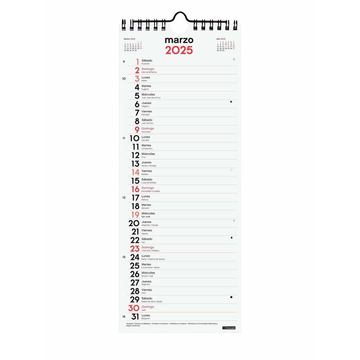 Calendar de perete Finocam Hartie 2025 13 x 33 cm - Marketplace online ...
