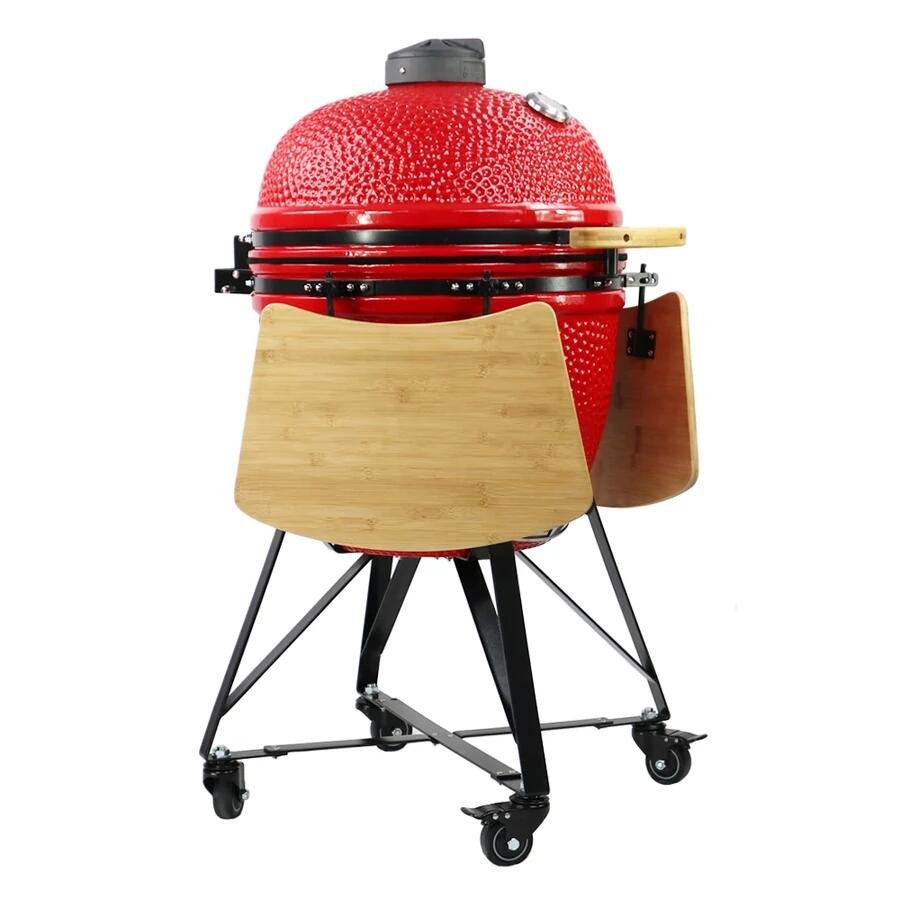 Gratar gradina cu carbuni, grill rotund, ceramic, cu roti, capac ...