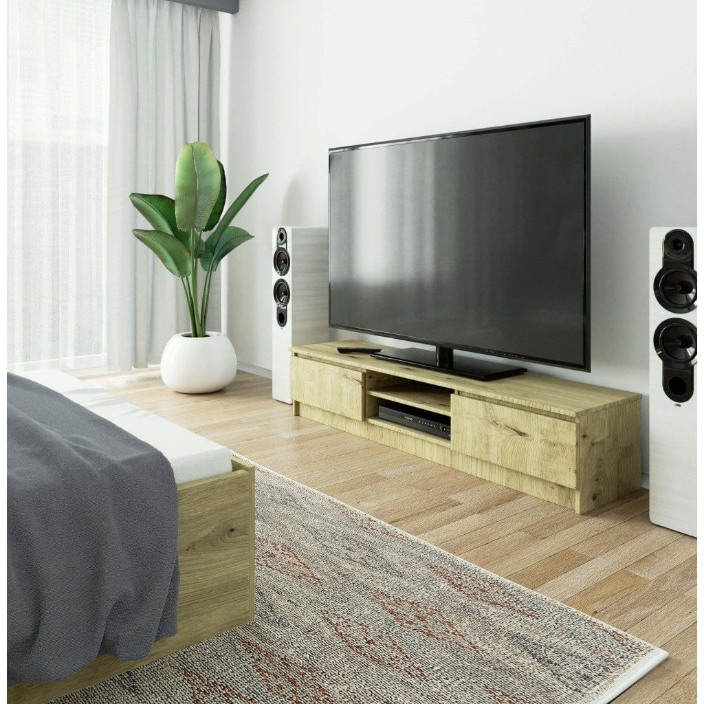 Comoda TV cu 2 usi si rafturi centrale, PAL laminat, 160x40x33 cm ...